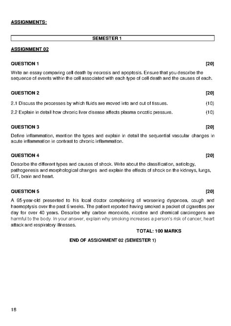 Unisa Clinical Pathology Assignment 02 18 Assignments Semester 1