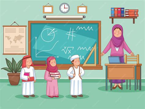 Premium Vector Arabic Female Teacher In Classroom