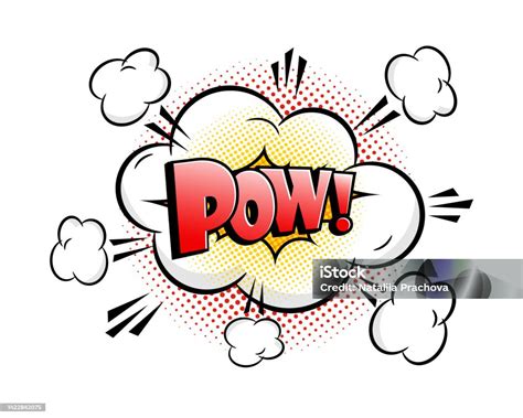 구름 별 광선 및 하프톤 효과 배경이있는 Pow 만화 연설 거품 복고풍 스타일의 팝 아트 벡터 만화 일러스트레이션 만화책 포스터