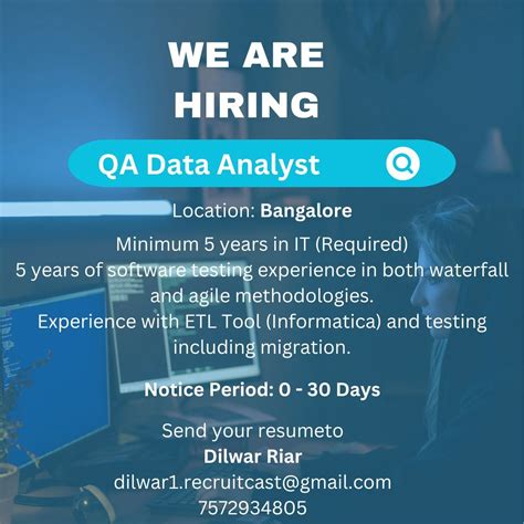 We Are Hiring Role Qa Data Analyst Location Bangalore Availability 0 Amit Belgi