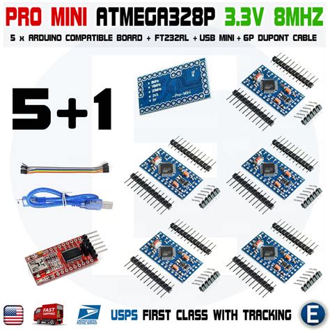 5pcs Atmega328p Arduino Pro Mini Module 33v 8mhz 1pcs Ft232rl Ftdi Us