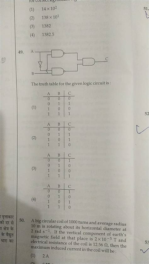 The Truth Table For The Given Logic Circuit Is Abc000011100111 Abc00001