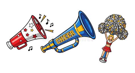 Cheerleading Cartoon Illustration Megaphones Music Notes And Pom