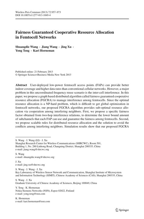 Pdf Fairness Guaranteed Cooperative Resource Allocation In Femtocell Networks
