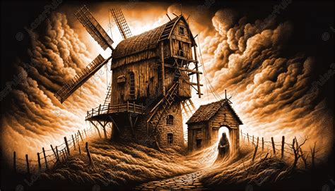 Old Ghostly Windmill Laser Engrave Image Laser Burn Png File 3d