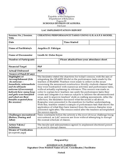 Lac Session Completion Report Template 1 Download Free Pdf Behavior Modification Cognitive