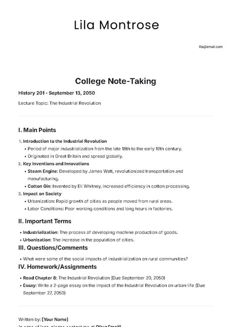 Free College Note Taking Template To Edit Online