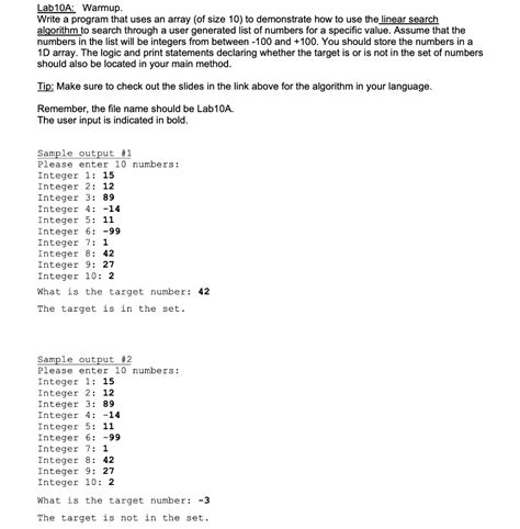 Solved Lab A Warmup Write A Program That Uses An Array Chegg Com