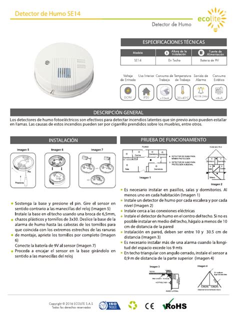 Ficha Tecnica Detector De Humo Se14 Pdf