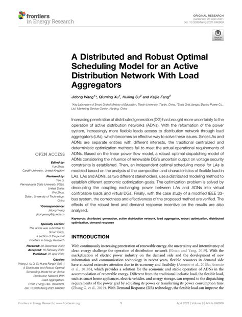 Pdf A Distributed And Robust Optimal Scheduling Model For An Active
