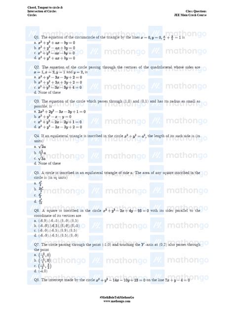 2position Of Point Equation Of Circle Its Intercept Circles Class Question Jee Main