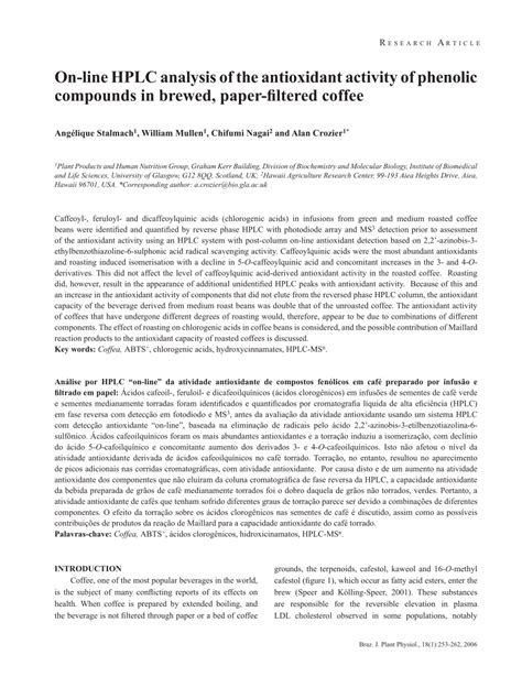 Pdf On Line Hplc Analysis Of The Antioxidant Activity Of Phenolic Compounds In Brewed Paper