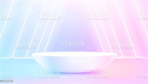 연단과 네온 라이트로 템플릿을 선보입니다 3d 일러스트레이션 레이저에 대한 스톡 벡터 아트 및 기타 이미지 레이저 0명 3차원 형태 Istock