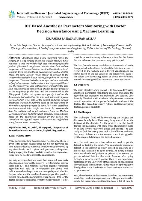 Iot Based Anesthesia Parameters Monitoring With Doctor Decision Assistance Using Machine