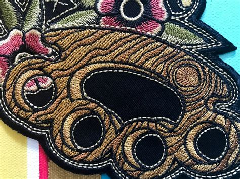 Wooden Brass Knuckles Patch Knuckle Duster And Flowers In The Etsy