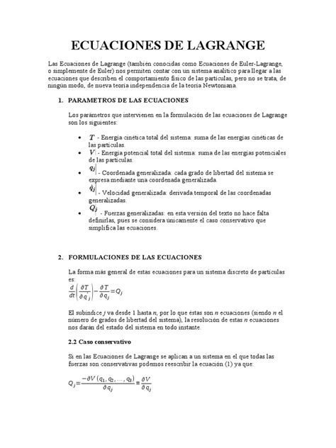 Una Introducción Completa A Las Ecuaciones De Lagrange Parámetros Formulaciones Teoremas De