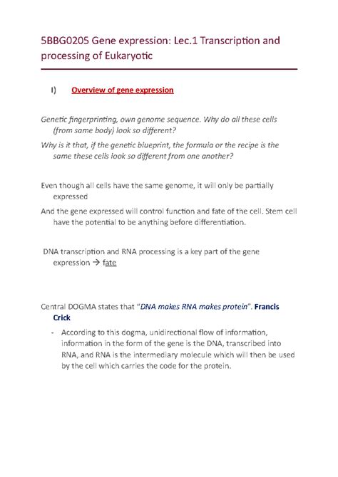 Lecture Gene Expression BBG Gene Expression Lec Transcription