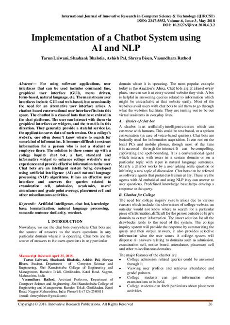 pdf implementation of a chat bot system using ai and nlp