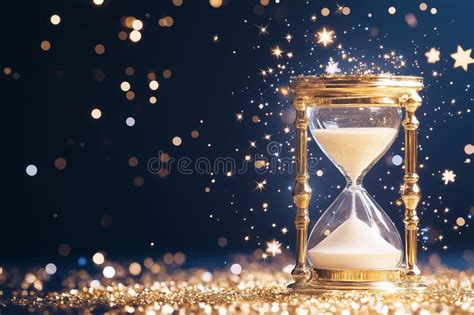 Golden Sand Flows Through The Hourglass Symbolizing Time Relentless Passage In Sparkling Light
