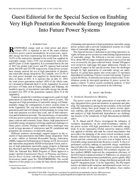 Pdf Editorial On High Renewable Energy Integration