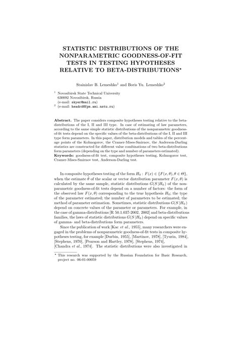 Pdf Statistic Distributions Of The Nonparametric Goodness Of Fit Tests In Testing Hypotheses