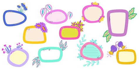 생동감 넘치는 메모 노트는 텍스트를 위한 꽃 종이 프레임으로 설정되어 있습니다 플래너 스티커 요소가 끈적끈적합니다 플랫 벡터 그림입니다 귀여운 메모 플래너 페이지 0명에