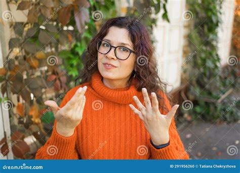 Happy Curly Woman Blogger Smiling Face Talking To Webcam Recording Vlog