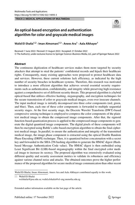 Pdf An Optical Based Encryption And Authentication Algorithm For