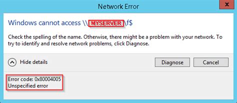 windows server 2012 r2 unc path network connection error 0x80004005