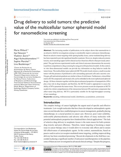 Pdf Drug Delivery To Solid Tumors The Predictive Value Of The Multicellular Tumor Spheroid