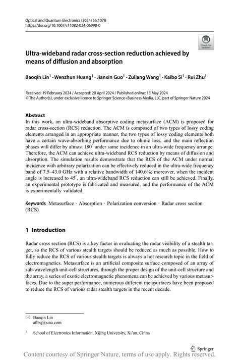 Ultra Wideband Radar Cross Section Reduction Achieved By Means Of