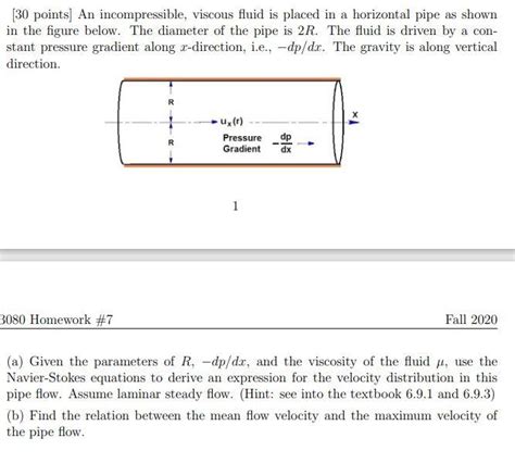 Solved 30 Points An Incompressible Viscous Fluid Is
