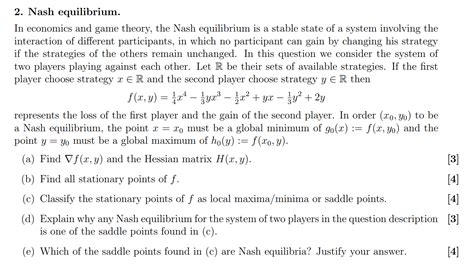 Solved 2 Nash Equilibrium In Economics And Game Theory
