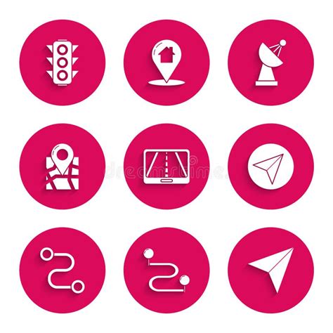 Set Infographic Of City Map Navigation Route Location Paper Airplane Folded With Marker