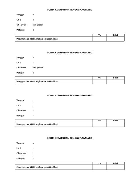 Form Kepatuhan Penggunaan Apd Pdf