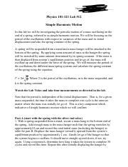 Investigating Simple Harmonic Motion In Physics Lab Course Hero