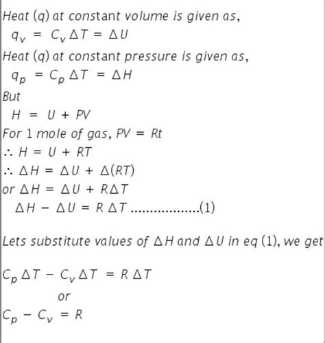 Prove That ∆h ∆u ∆ngrt Or Derive Relation Between Cp And Cv