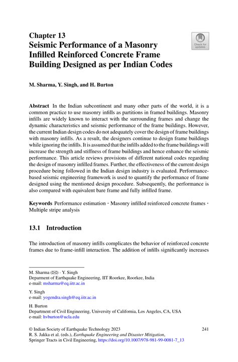 Pdf Seismic Performance Of A Masonry Infilled Reinforced Concrete