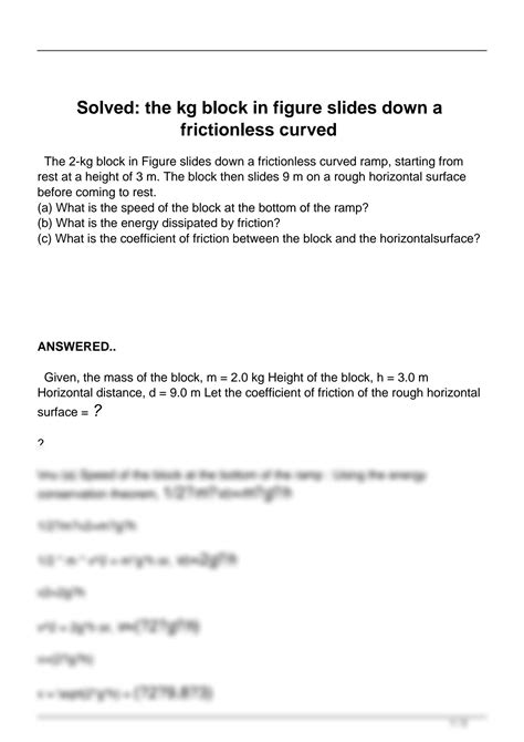 solution solved the 1 kg block in figure slides down a frictionless