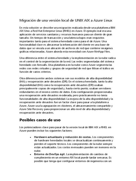 Migración De Una Versión Local De Unix Aix A Azure Linux Pdf