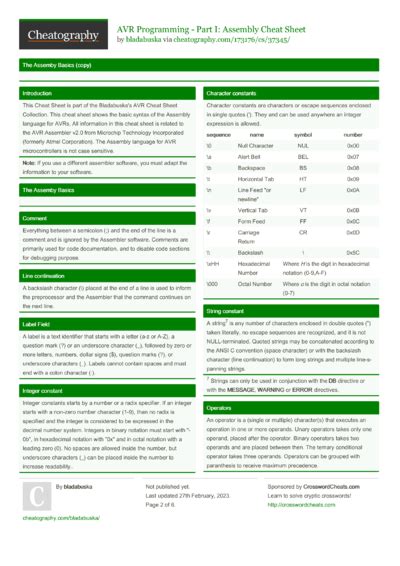 28 Assembly Cheat Sheets Cheat Sheets For Every