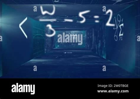 animation of mathematical equations floating over a tunnel made of