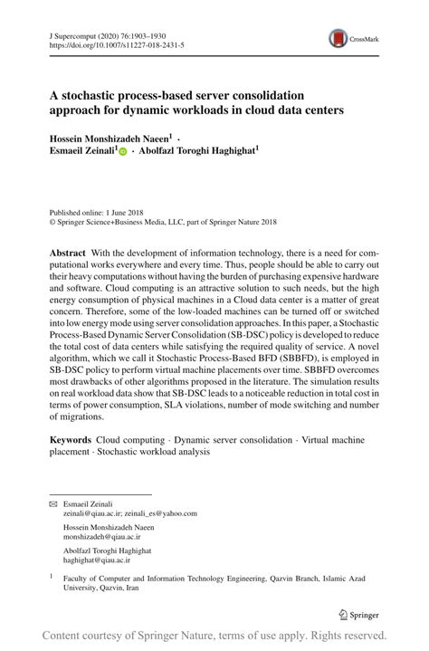 A Stochastic Process Based Server Consolidation Approach For Dynamic Workloads In Cloud Data