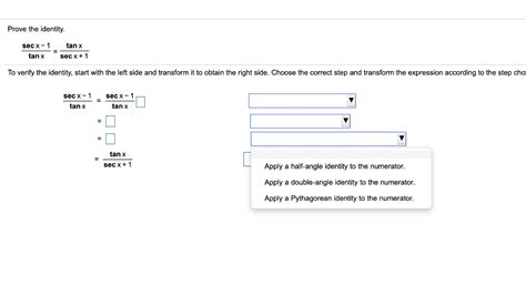 Solved Prove The Identity Secx 1 Tan X Tan X Secx 1 To
