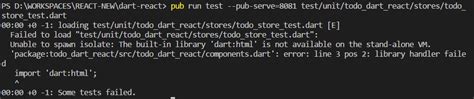 Error While Running Tests Unable To Spawn Isolate The Built In Library Dart Html Is Not