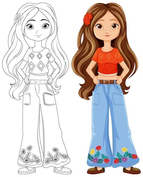Premium Vector Hippy Girl Character Illustration