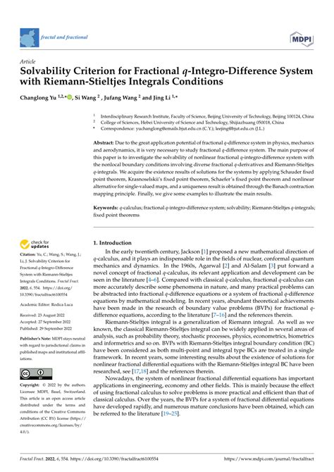 Pdf Solvability Criterion For Fractional Q Integro Difference System