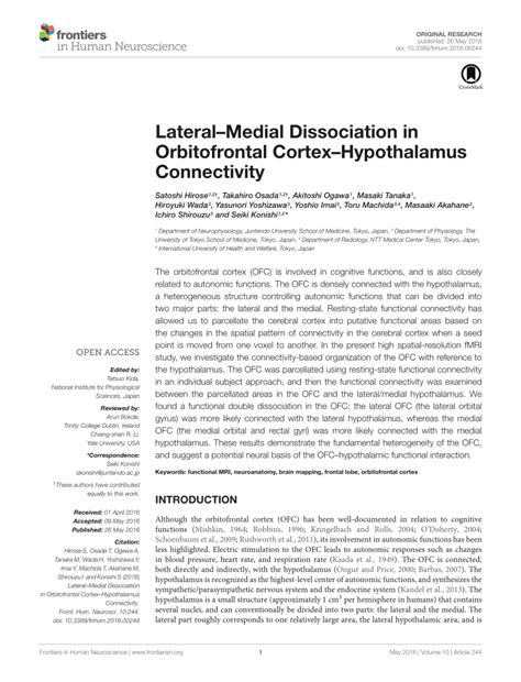 Pdf Lateral Medial Dissociation In Orbitofrontal Cortex Hypothalamus Connectivity