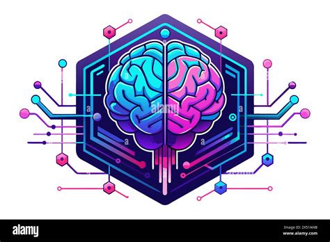 Futuristic brain in neon colors. Glowing brain in network setting. Concept of artificial ...