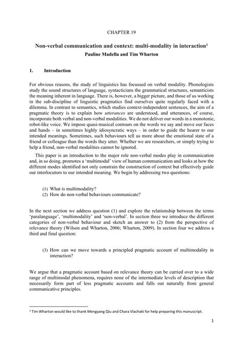 Pdf Nonverbal Communication And Context Multimodality In Interaction